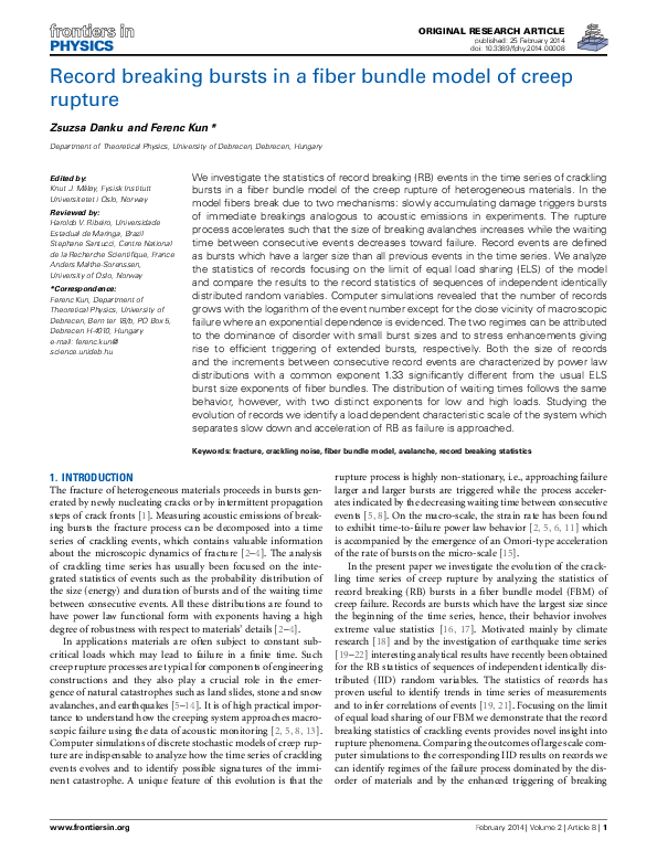 (PDF) Record breaking bursts in a fiber bundle model of creep rupture
