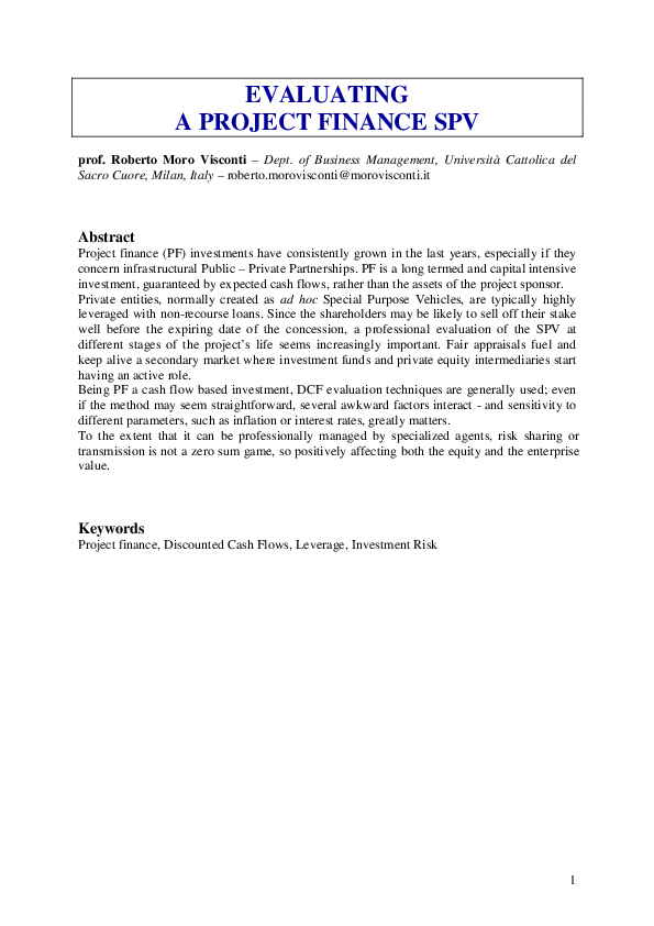(PDF) EVALUATING A PROJECT FINANCE SPV