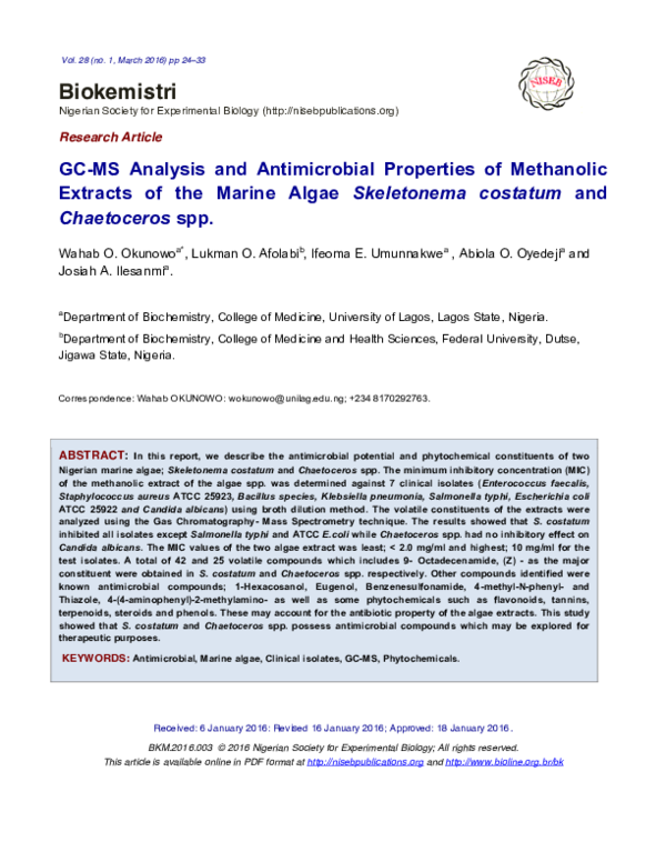 (PDF) GC-MS Analysis and Antimicrobial Properties of Methanolic Extracts of the Marine Algae ...
