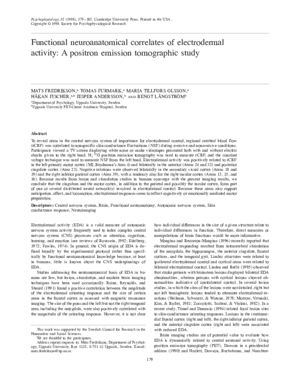 Pdf Functional Neuroanatomical Correlates Of Electrodermal Activity