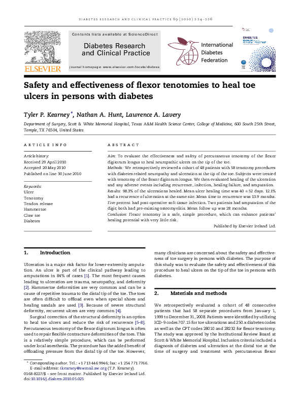 (PDF) Safety and effectiveness of flexor tenotomies to heal toe ulcers ...