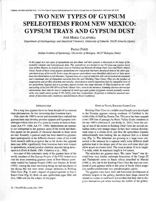 (PDF) Two new types of gypsum speleothems from New Mexico: gypsum trays ...