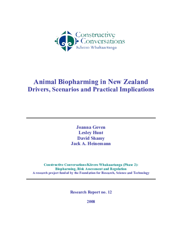 (PDF) Animal Biopharming in New Zealand Drivers, Scenarios and ...