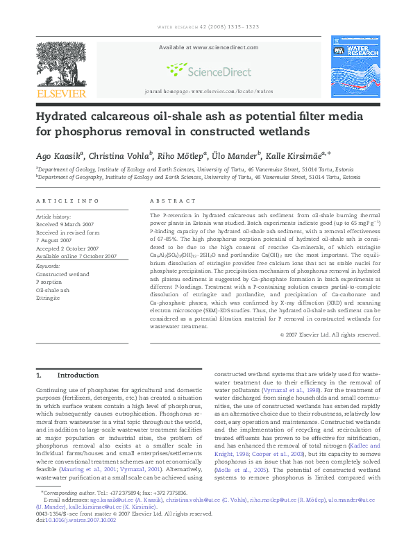 (PDF) Hydrated calcareous oil-shale ash as potential filter media for ...