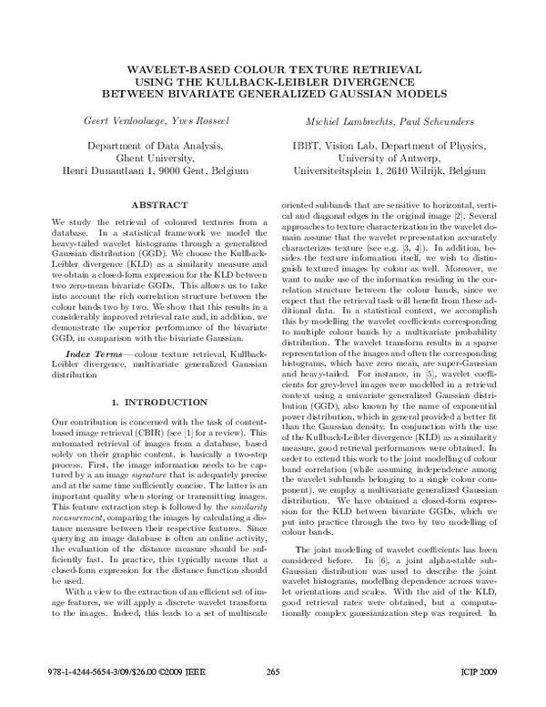 (PDF) Wavelet-Based Colour Texture Retrieval Using the Kullback-Leibler Divergence Between ...