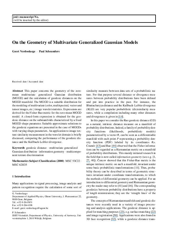 (PDF) On the Geometry of Multivariate Generalized Gaussian Models
