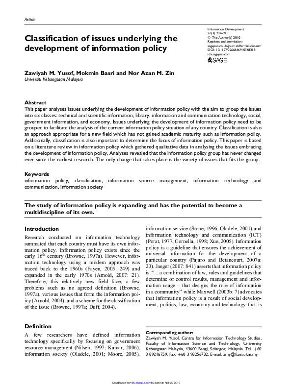 (PDF) 2010 Classification of issues underlying the development of ...