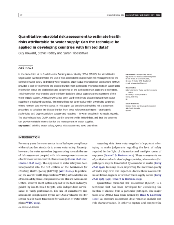 (PDF) Quantitative microbial risk assessment to estimate health risks attributable to water ...