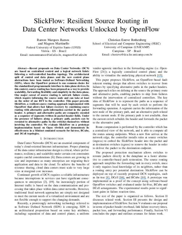 (PDF) SlickFlow: Resilient source routing in data center networks unlocked by OpenFlow