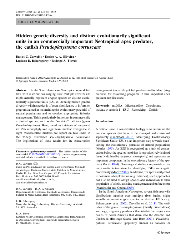 (PDF) Hidden genetic diversity and distinct evolutionarily significant ...