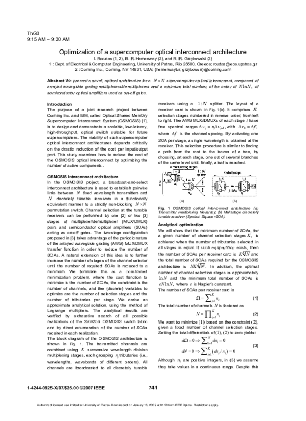 Pdf Optimization Of A Supercomputer Optical Interconnect Architecture