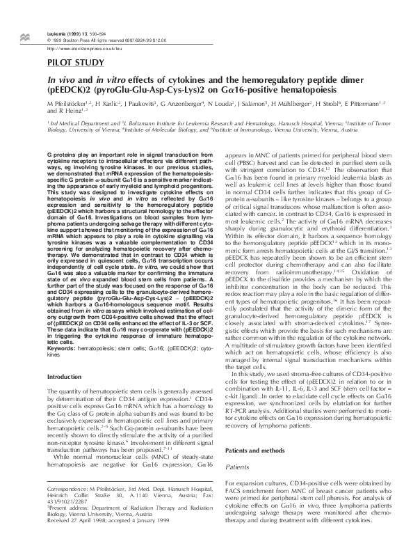 (PDF) In vivo and in vitro effects of cytokines and the hemoregulatory ...