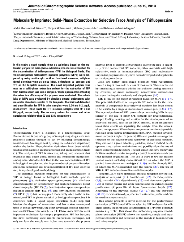 (PDF) Molecularly imprinted solid phase extraction for the selective ...