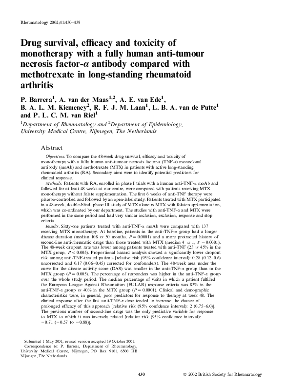 (PDF) Drug survival, efficacy and toxicity of monotherapy with a fully human anti-tumour ...