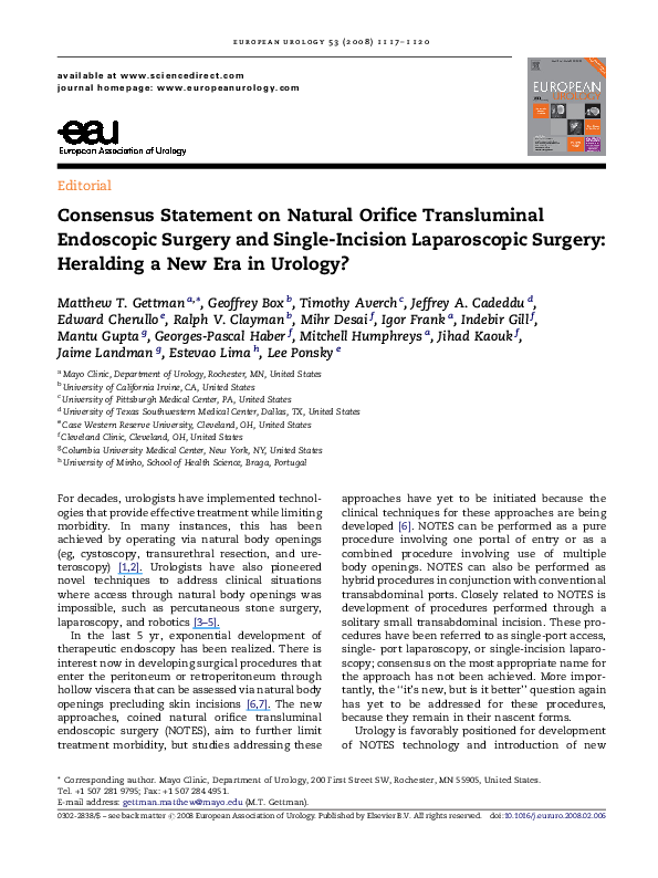 (PDF) Consensus Statement on Natural Orifice Transluminal Endoscopic Surgery and Single-Incision ...