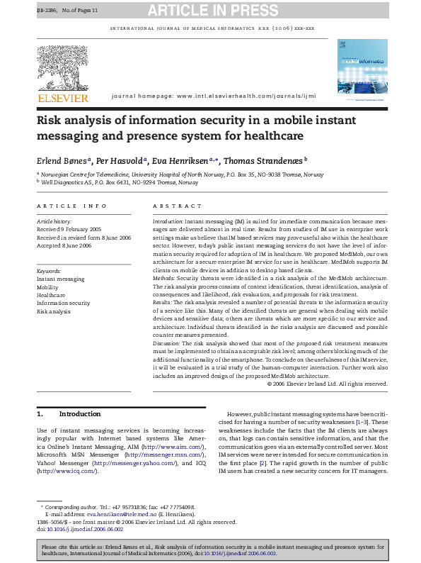 (PDF) Risk analysis of information security in a mobile instant ...