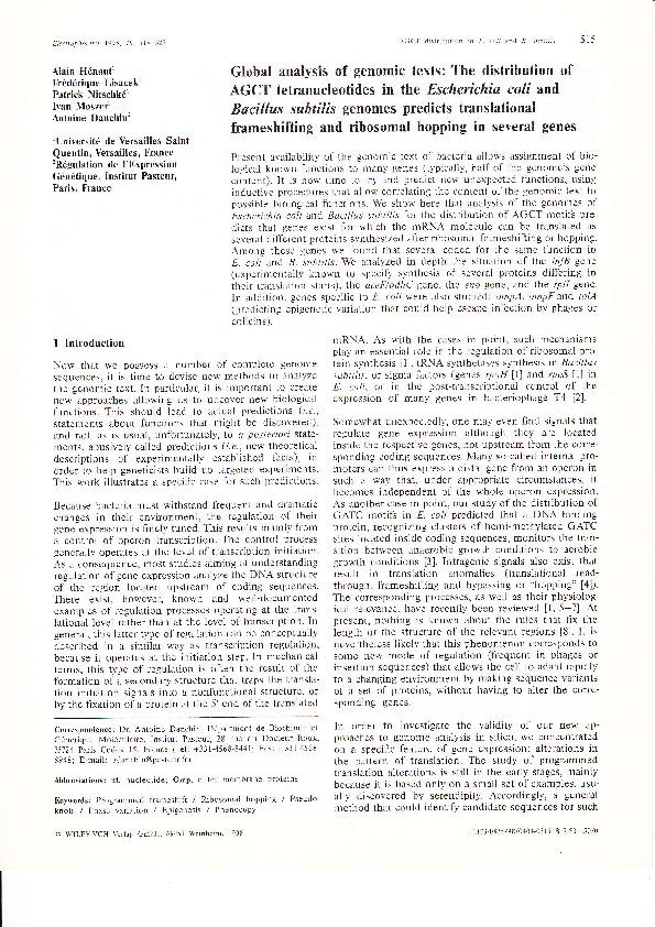 (PDF) Global analysis of genomic texts: The distribution of AGCT ...