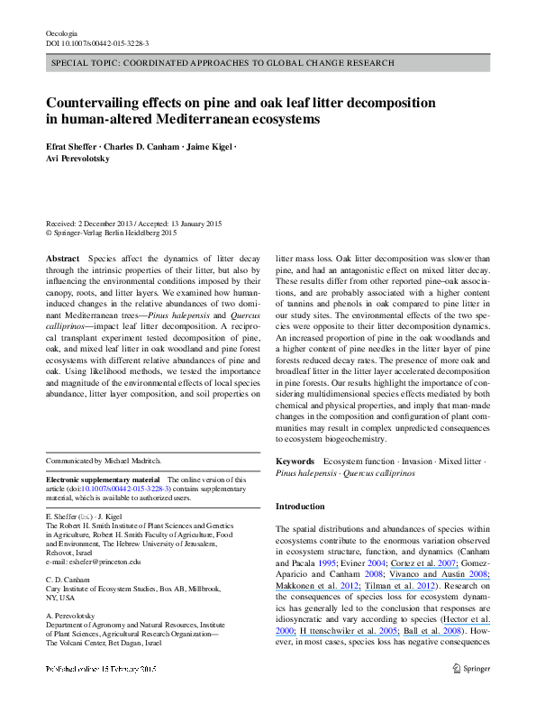 (PDF) Countervailing effects on pine and oak leaf litter decomposition ...