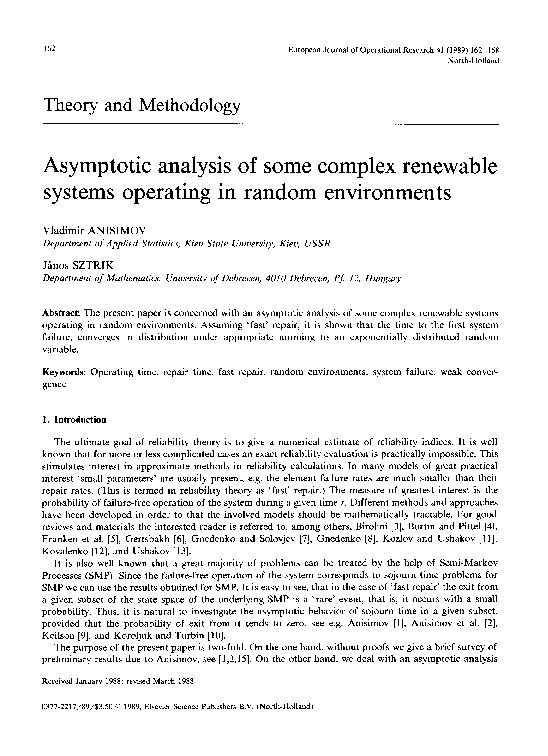 (PDF) Asymptotic analysis of some complex renewable systems operating in random environments