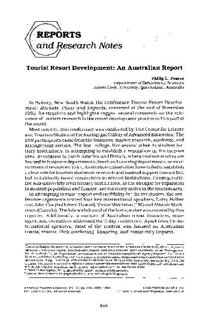 (PDF) Tourist resort development: An Australian report