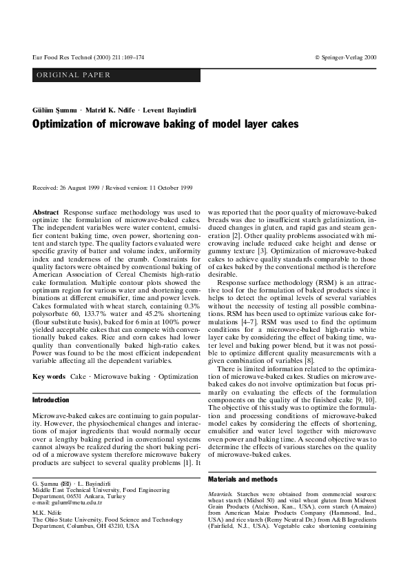 (PDF) Optimization of microwave baking of model layer cakes