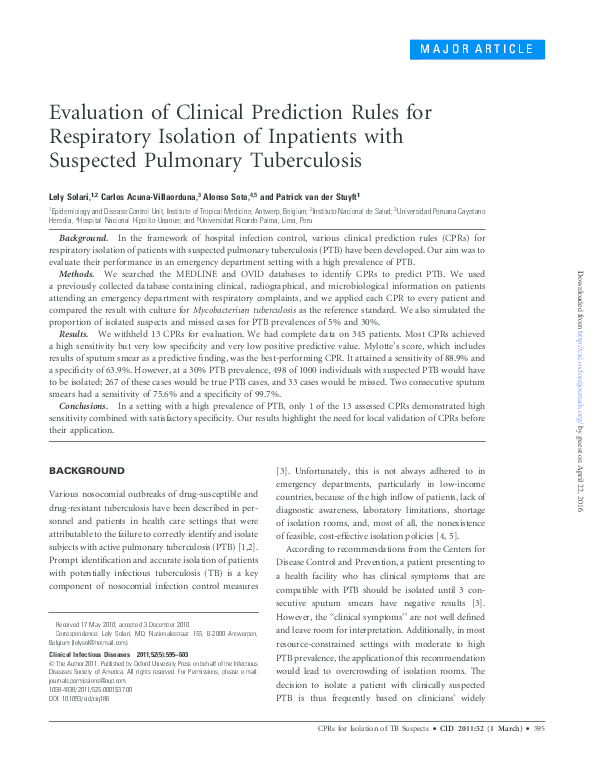 (PDF) Evaluation of Clinical Prediction Rules for Respiratory Isolation of Inpatients with ...