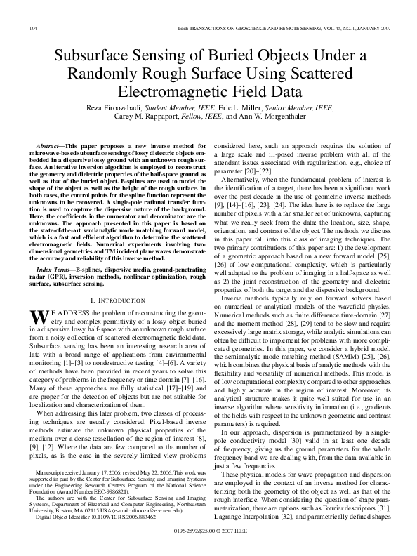 (PDF) Subsurface Sensing of Buried Objects Under a Randomly Rough Surface Using Scattered ...