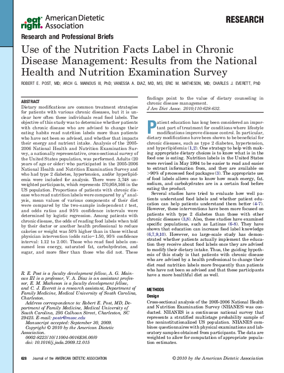 (PDF) Use of the Nutrition Facts Label in Chronic Disease Management ...
