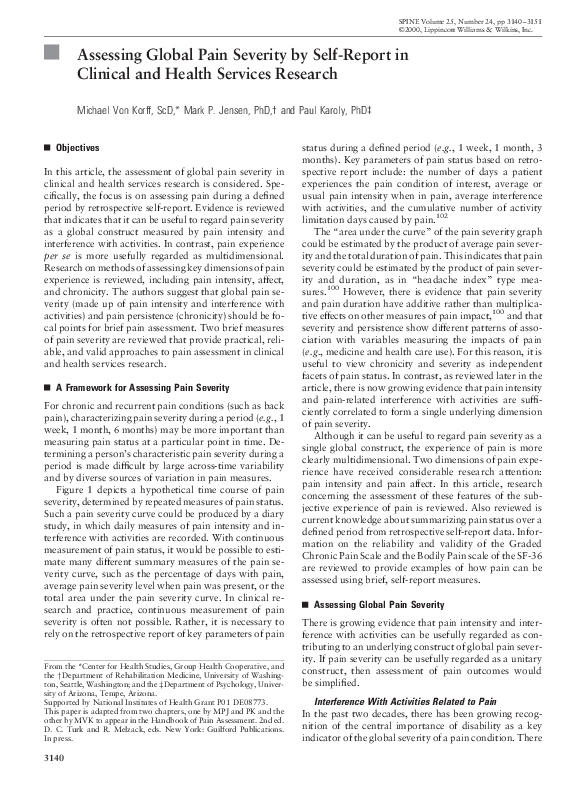 (PDF) Assessing global pain severity by self-report in clinical and ...
