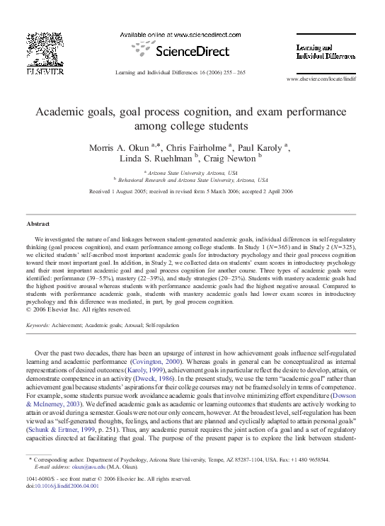 (PDF) Academic goals, goal process cognition, and exam performance ...