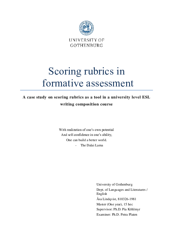 (PDF) Scoring rubrics in formative assessment