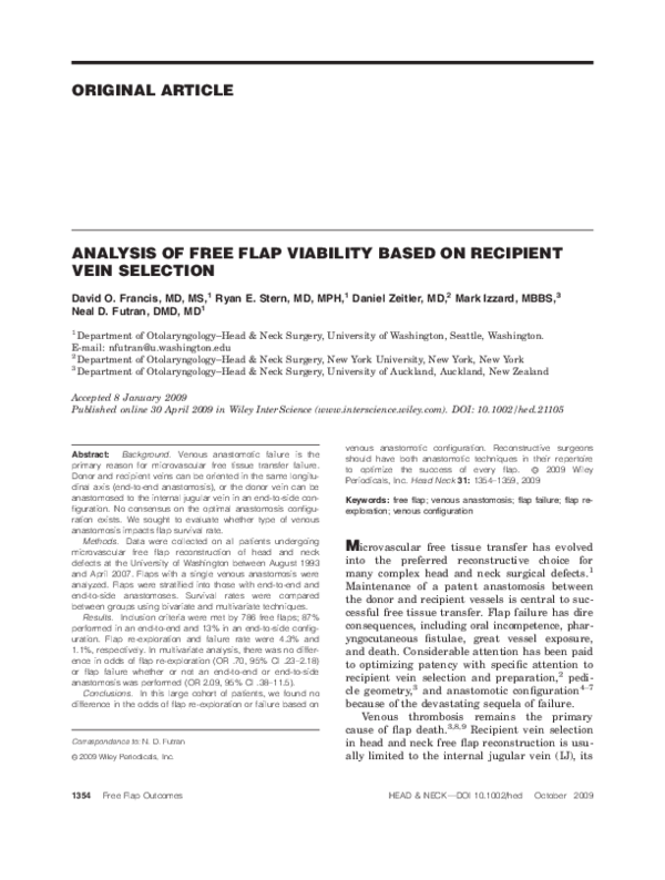 (PDF) Analysis of free flap viability based on recipient vein selection