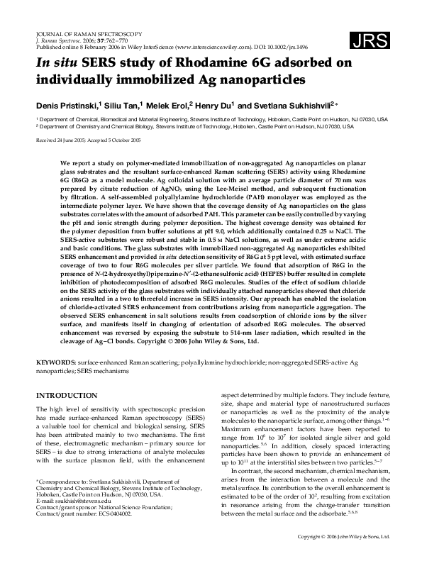 (PDF) In situ SERS study of Rhodamine 6G adsorbed on individually ...