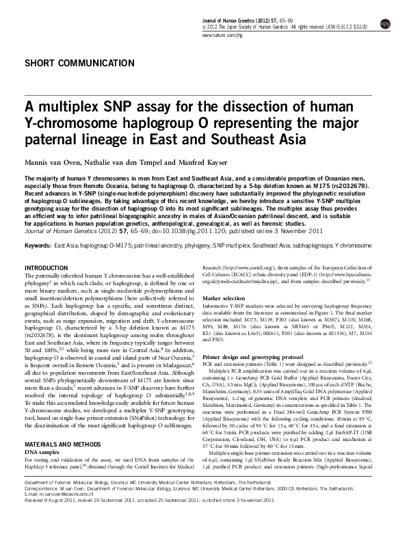 (PDF) A multiplex SNP assay for the dissection of human Y-chromosome ...