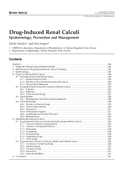 (PDF) Drug-Induced Renal Calculi: Epidemiology, Prevention and Management