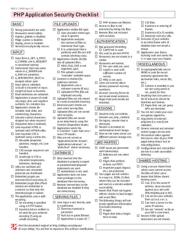 (PDF) PHP Application Security Checklist