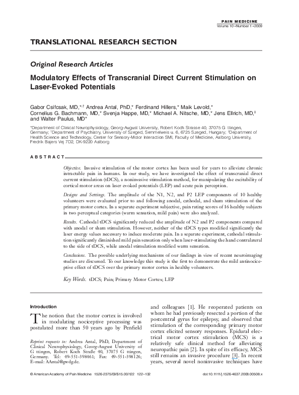 (PDF) Modulatory Effects of Transcranial Direct Current Stimulation on Laser-Evoked Potentials