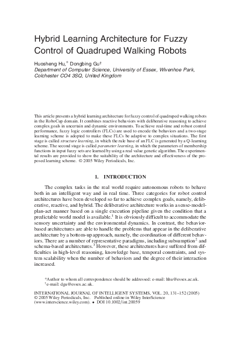 (PDF) Hybrid learning architecture for fuzzy control of quadruped walking robots | Dongbing Gu ...