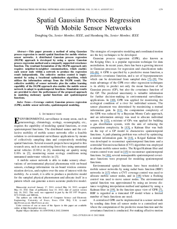 Pdf Spatial Gaussian Process Regression With Mobile Sensor Networks