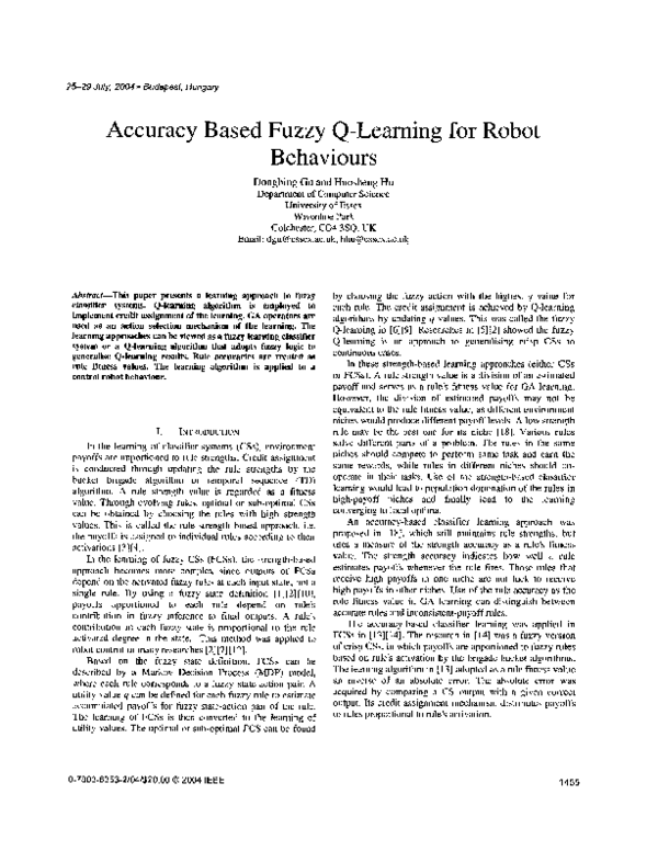 (PDF) Accuracy based fuzzy Q-learning for robot behaviours | Dongbing Gu - Academia.edu