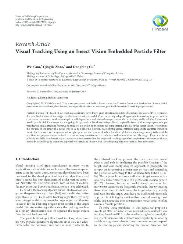 Pdf Visual Tracking Using An Insect Vision Embedded Particle Filter