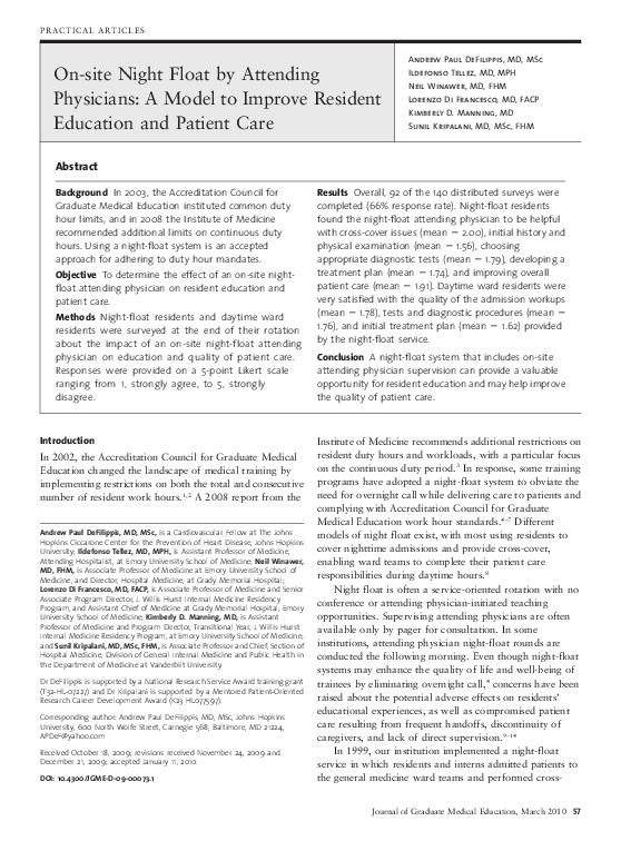 (PDF) On-site Night Float by Attending Physicians: A Model to Improve ...