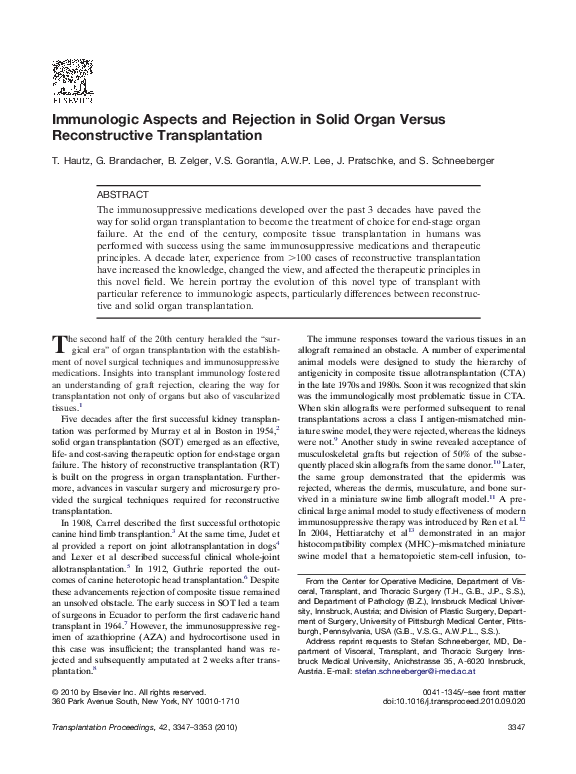 (PDF) Immunologic Aspects and Rejection in Solid Organ Versus ...