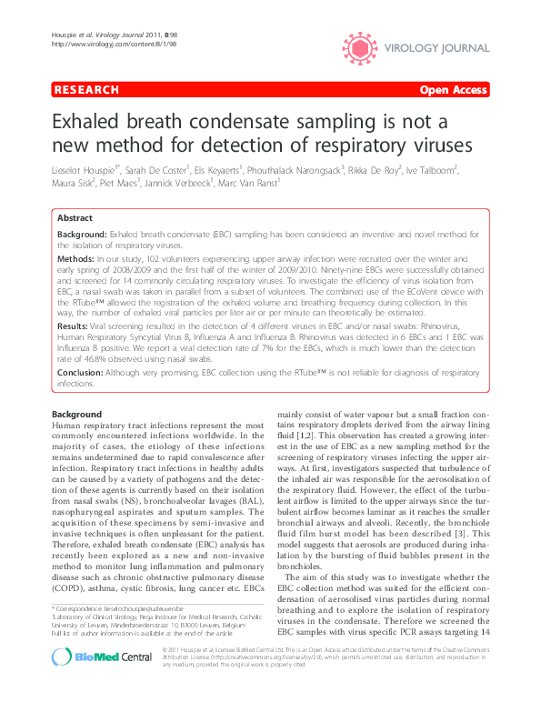 (PDF) Exhaled breath condensate sampling is not a new method for ...
