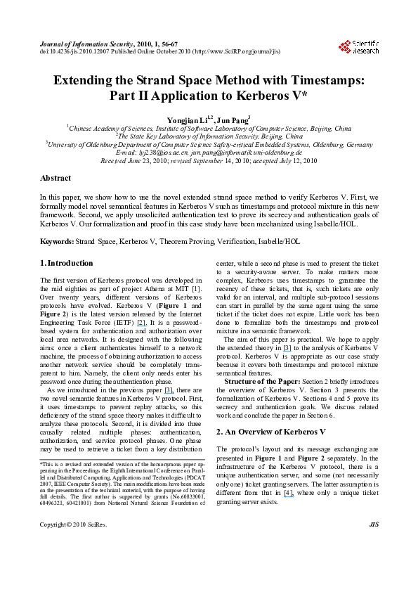 (PDF) Extending the Strand Space Method with Timestamps: Part I the Theory