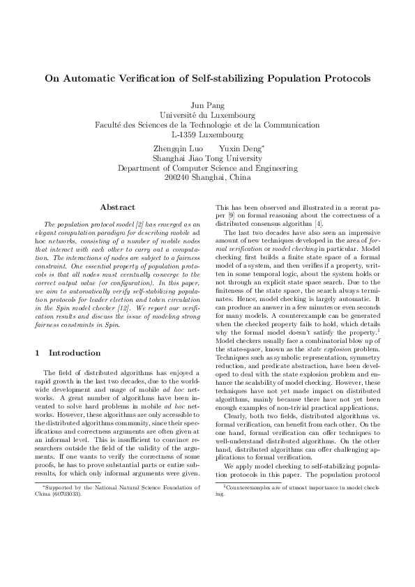 (PDF) On Automatic Verification of Self-Stabilizing Population Protocols