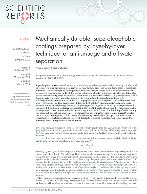 (PDF) Mechanically durable, superoleophobic coatings prepared by layer ...