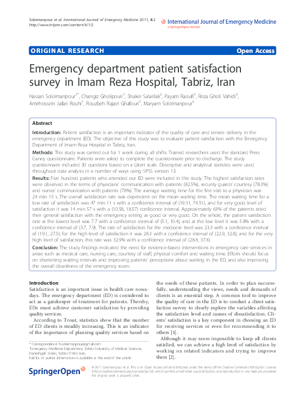 (PDF) Emergency department patient satisfaction survey in Imam Reza ...