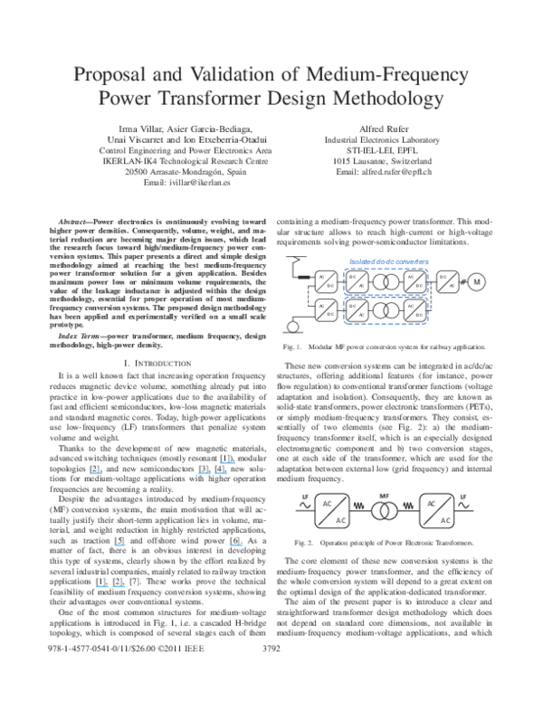 Pdf Proposal And Validation Of Medium Frequency Power Transformer Design Methodology