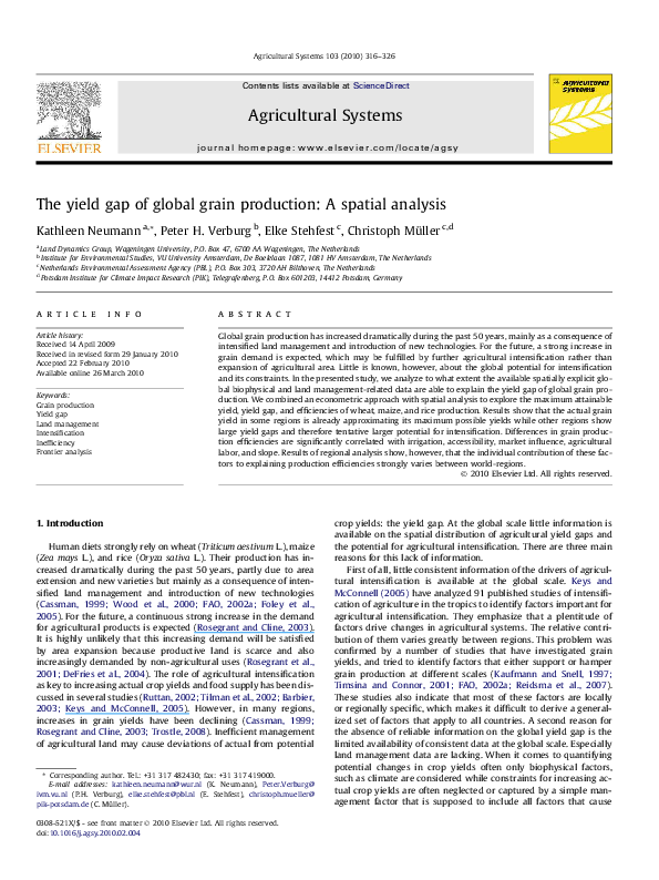 (PDF) The yield gap of global grain production: A spatial analysis